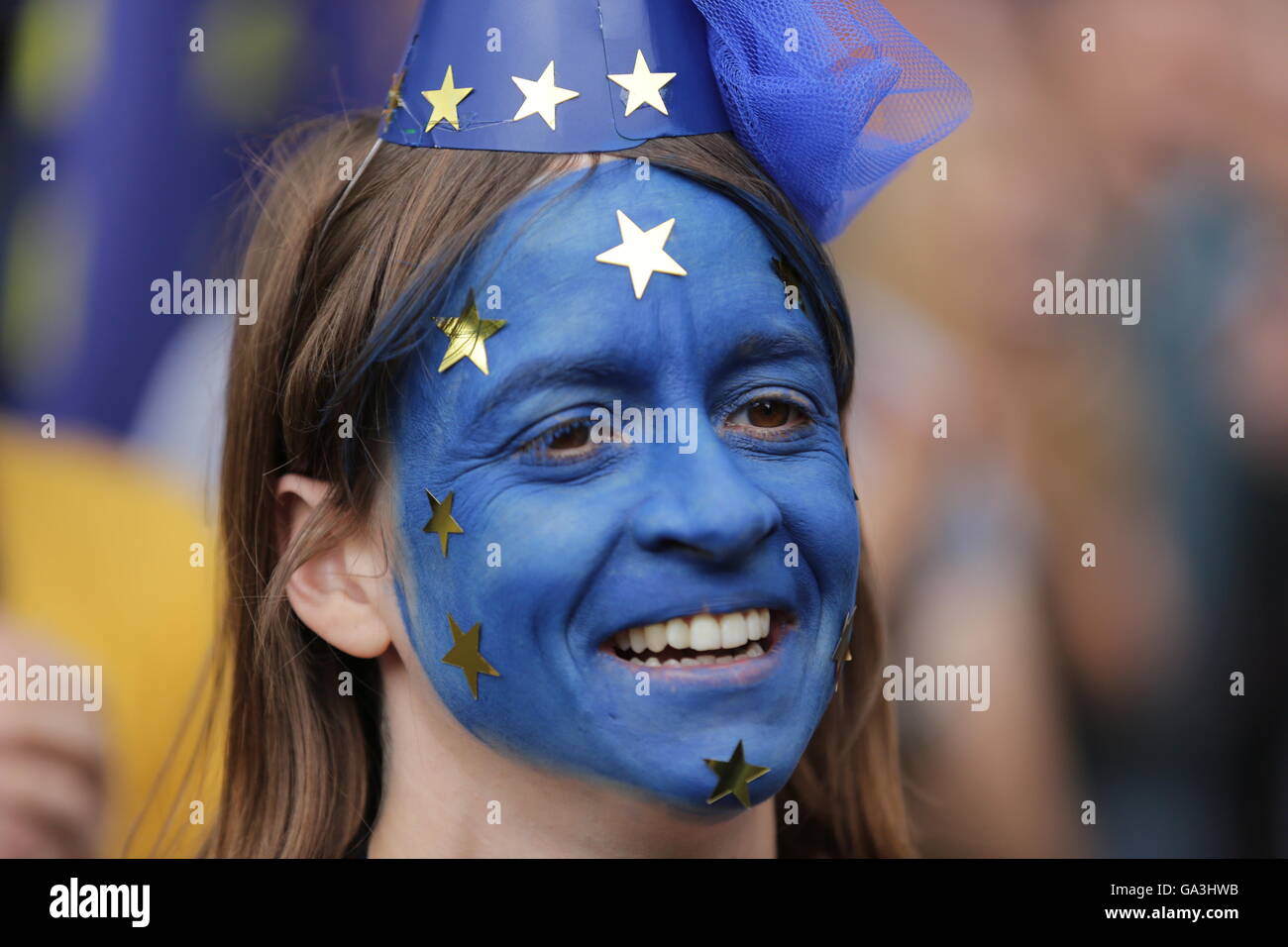 A Remain supporter wearing face paint takes part in the March for ...