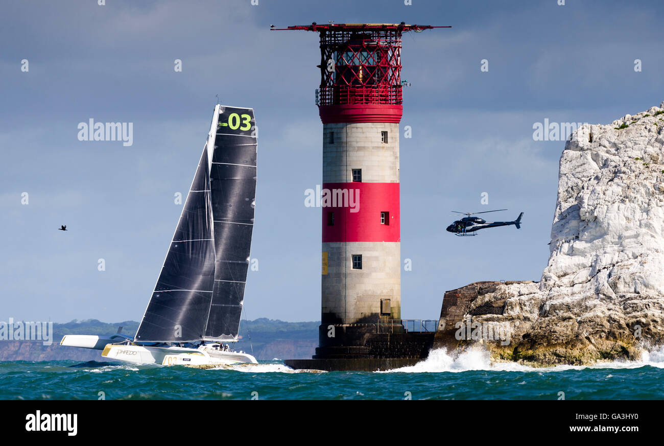 The MOD70 trimaran, Phaedo 3, passes The Needles before breaking Sir ...