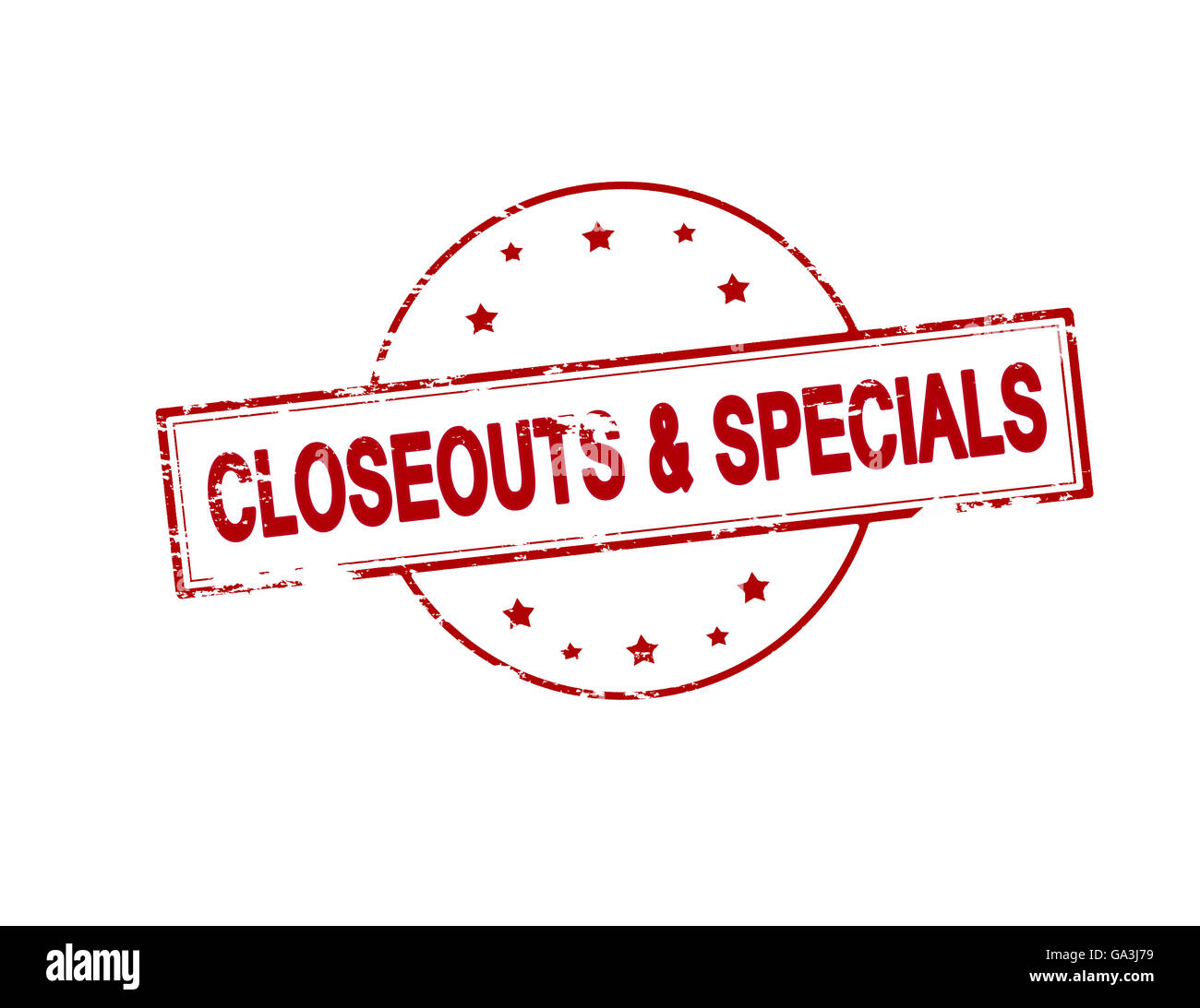 Rubber stamp with text closeouts and specials inside, vector ...