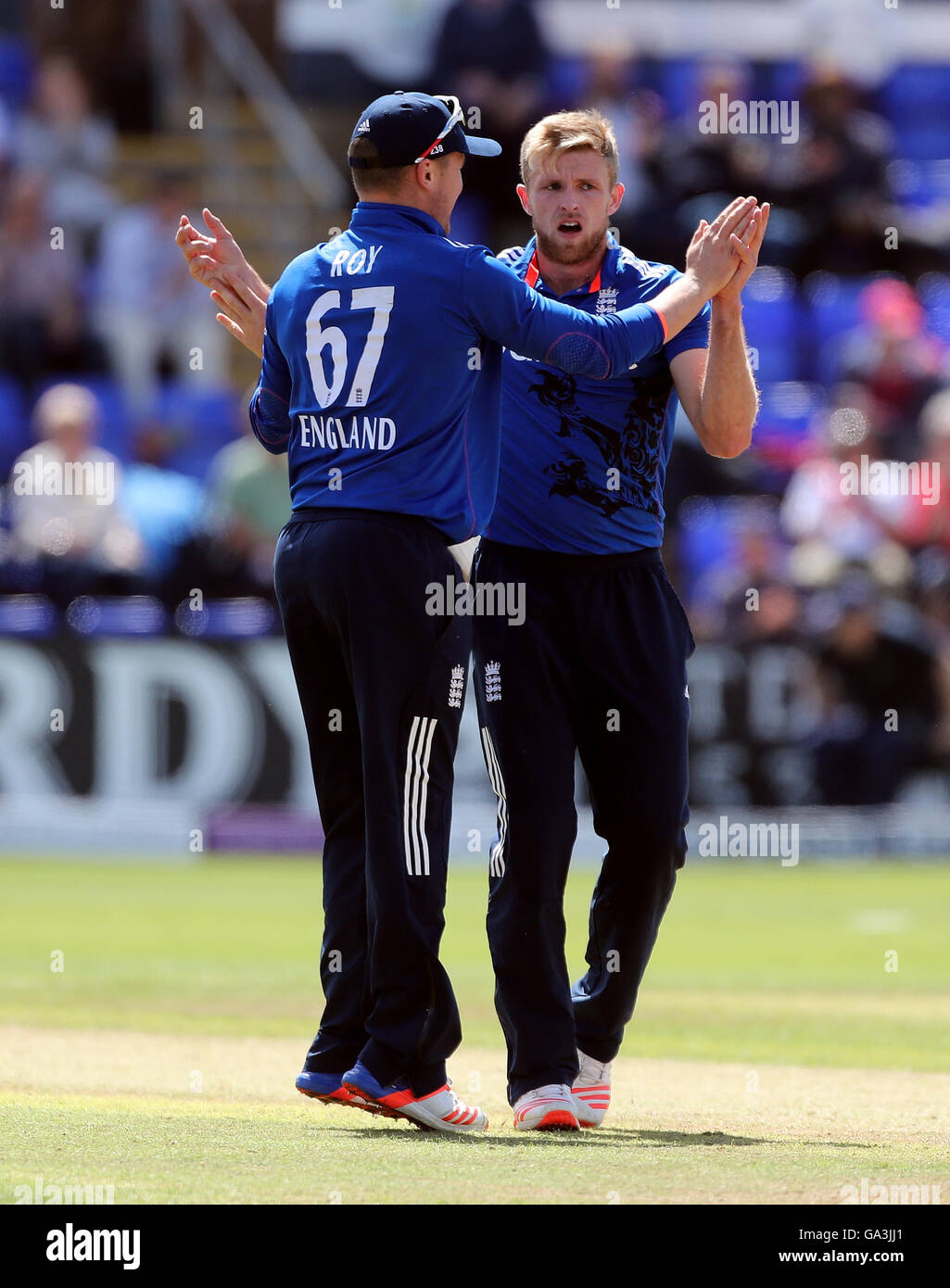 England's David Willey celebrates taking the wicket of Sri Lanka's ...