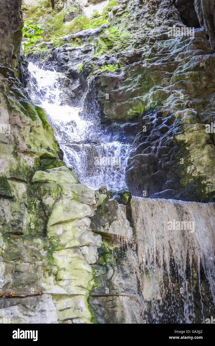 waterfall in the park "Buttes-Chaumont" in Paris - France Stock Photo ...