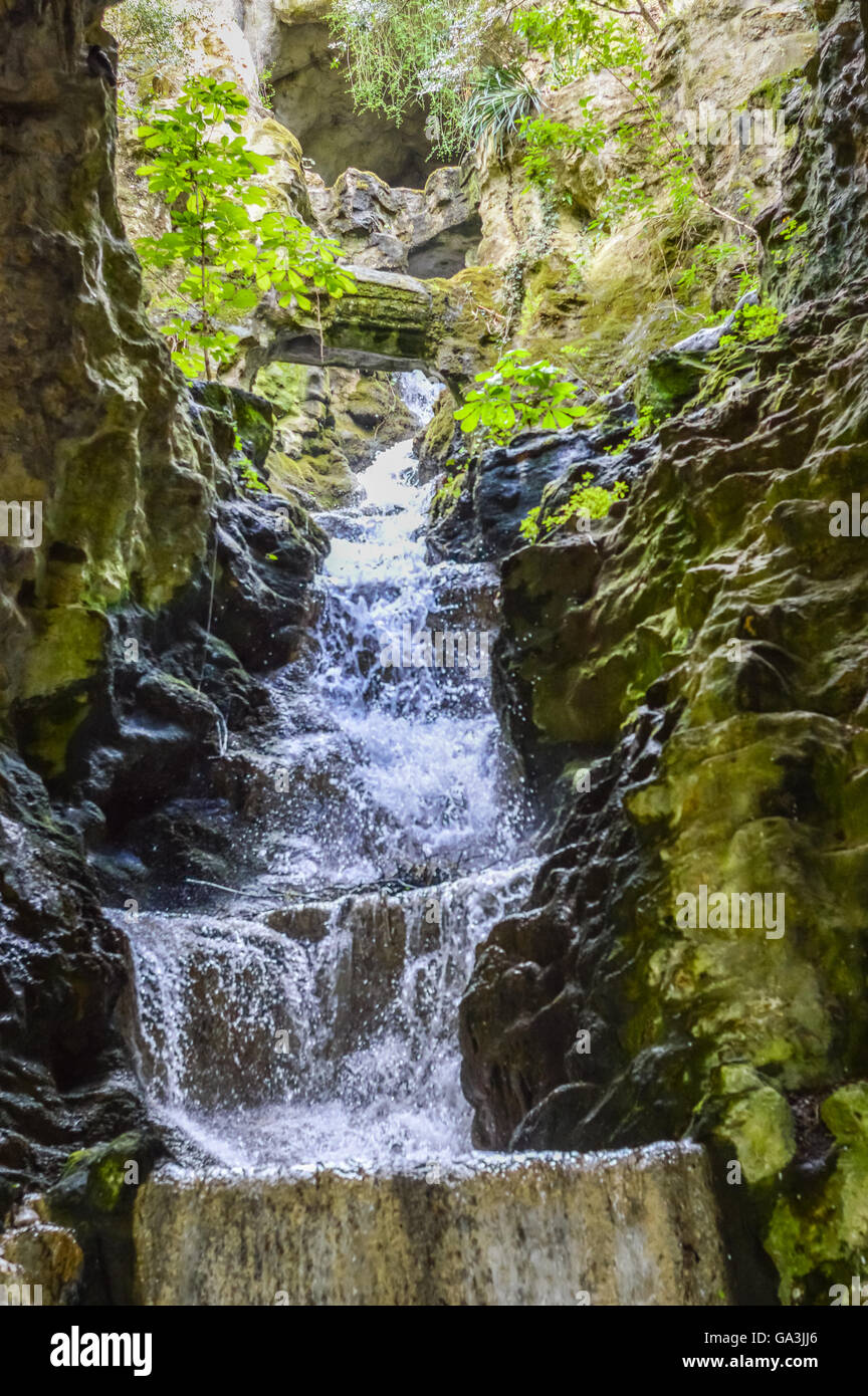 waterfall in the park "Buttes-Chaumont" in Paris - France Stock Photo ...