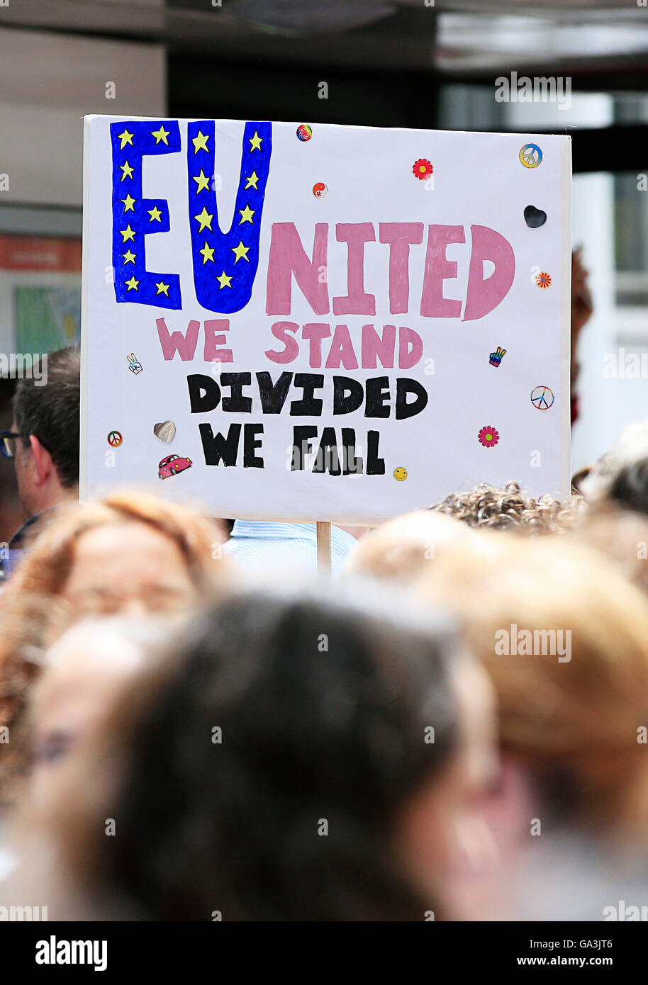 A sign is held in Parliament Square, London, as Remain supporters ...