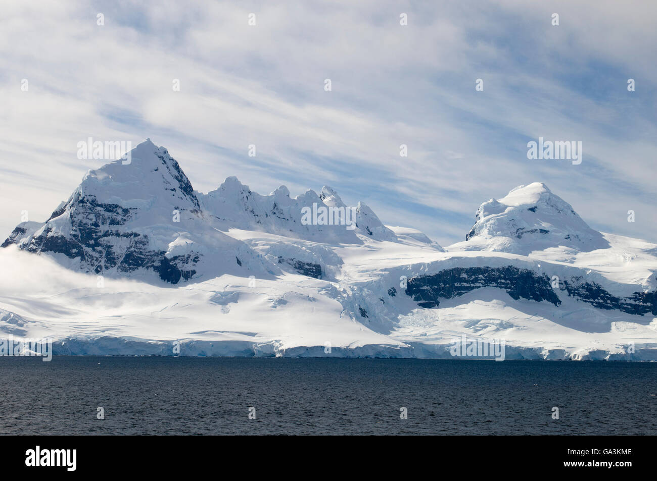 Snow-covered mountains, Lemaire Channel, Antarctic Peninsula ...