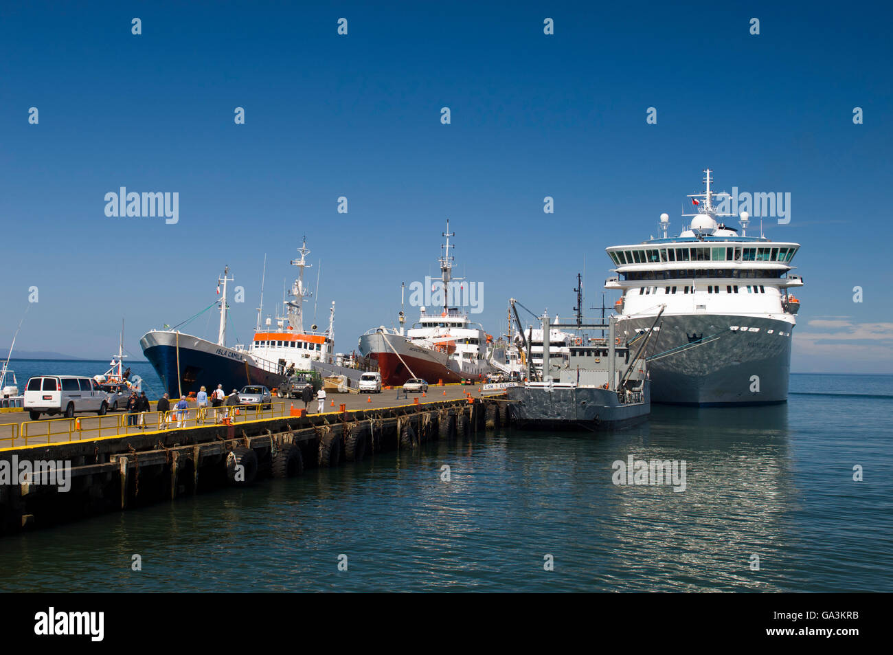 Ships in the harbour of Punta Arenas, Patagonia, Chile, South America ...