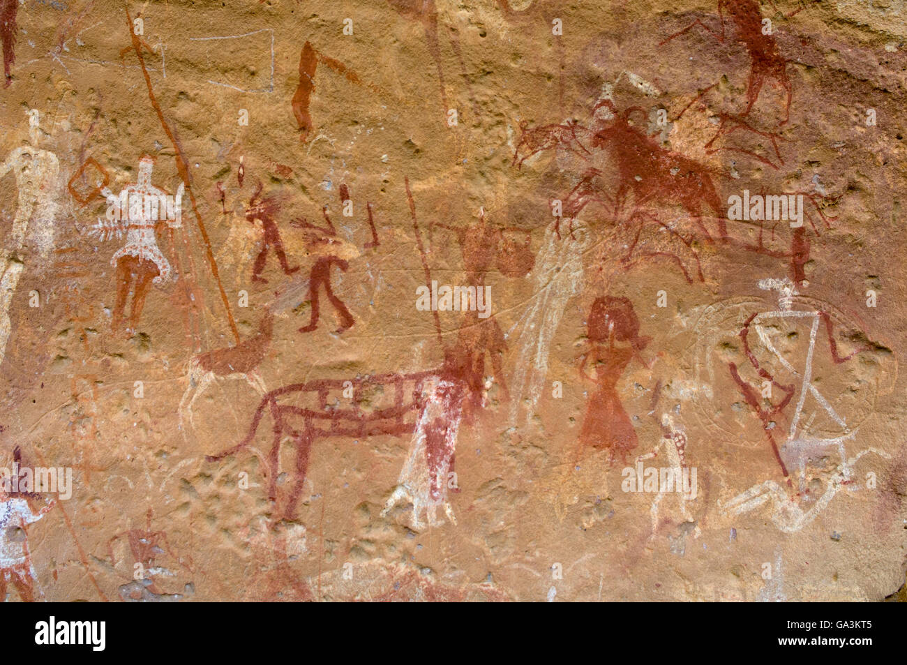 Prehistoric rock paintings, Akakus, Acacus Mountains or Tadrart Acacus ...