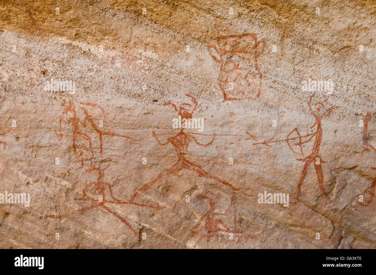 Prehistoric rock paintings, Akakus, Acacus Mountains or Tadrart Acacus ...