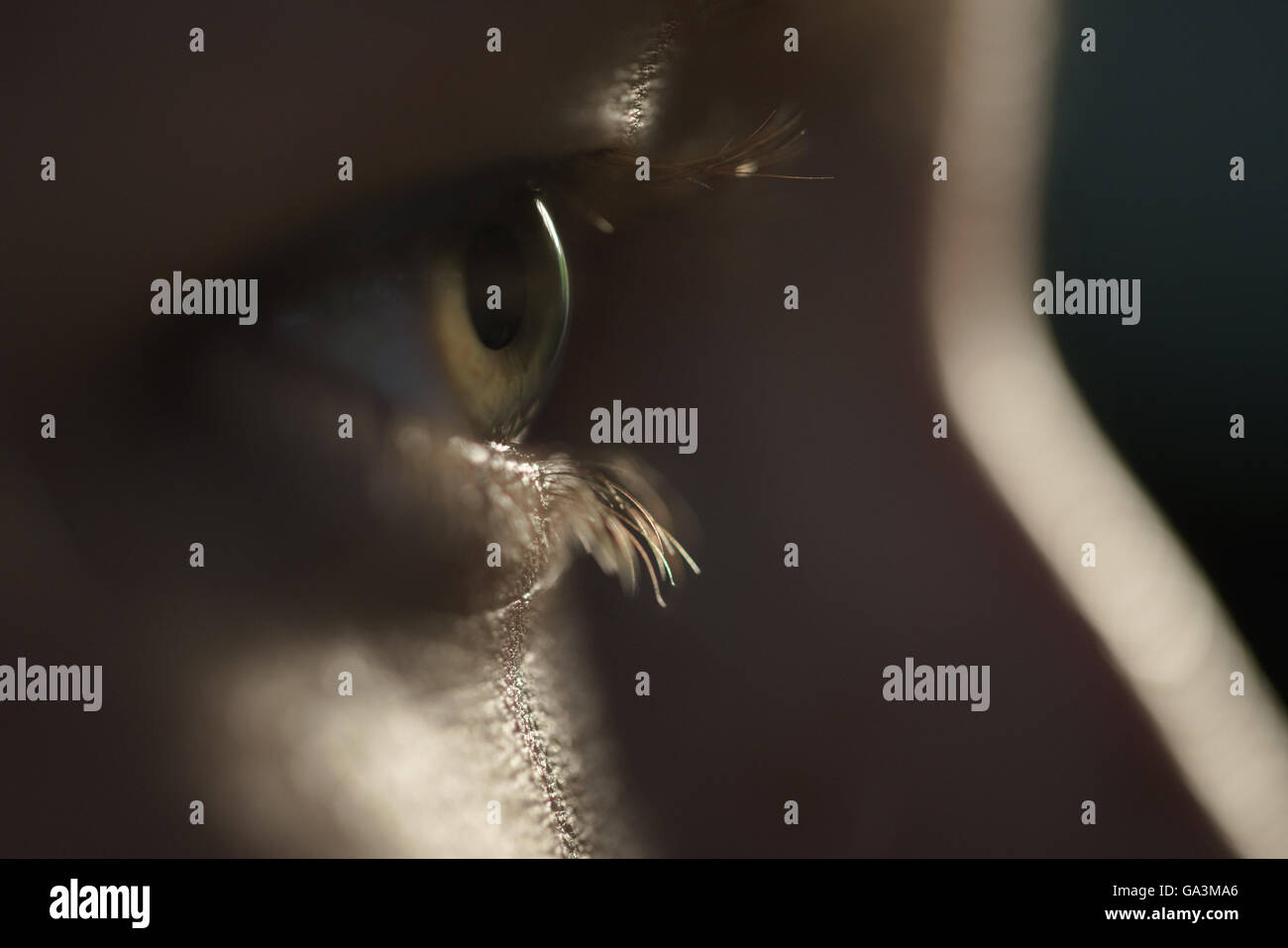 green teen girl eye closeup side view dark photo Stock Photo - Alamy