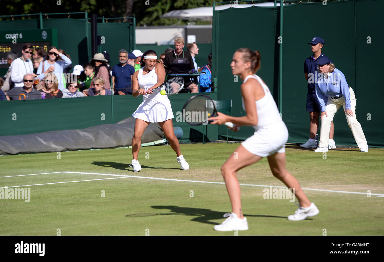 Tara Moore during her doubles match with partner Conny Perrin (right ...