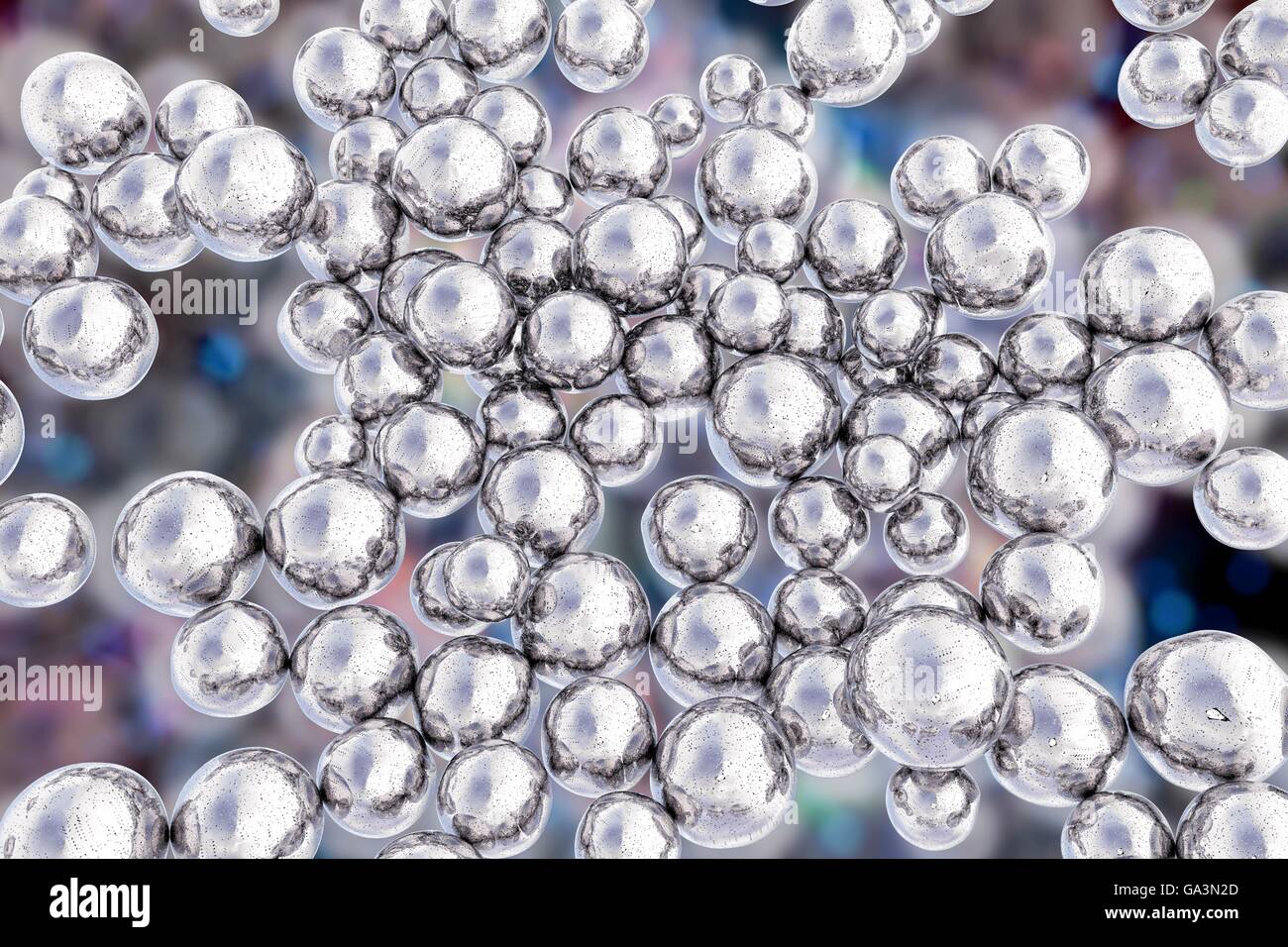 Silver nanoparticles, computer artwork. Nanotechnology involves ...