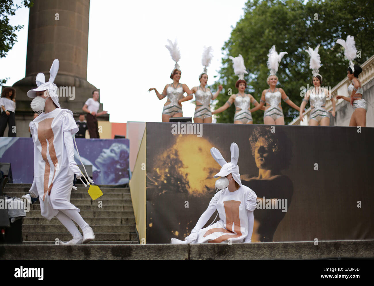 Performers taking part in a live theatrical tableau by artist and ...