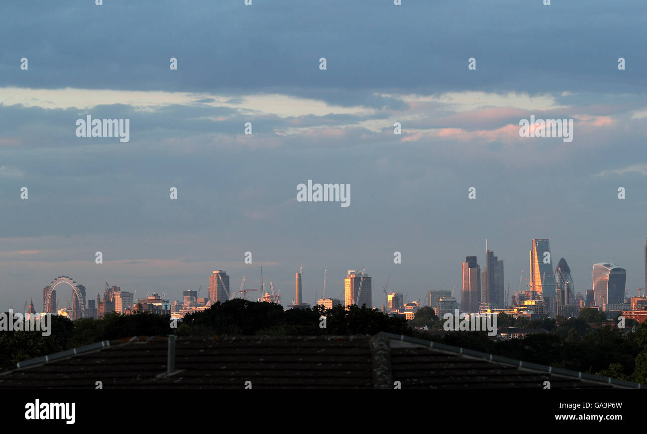 The London skyline viewed from the grounds on day Six of the Wimbledon ...