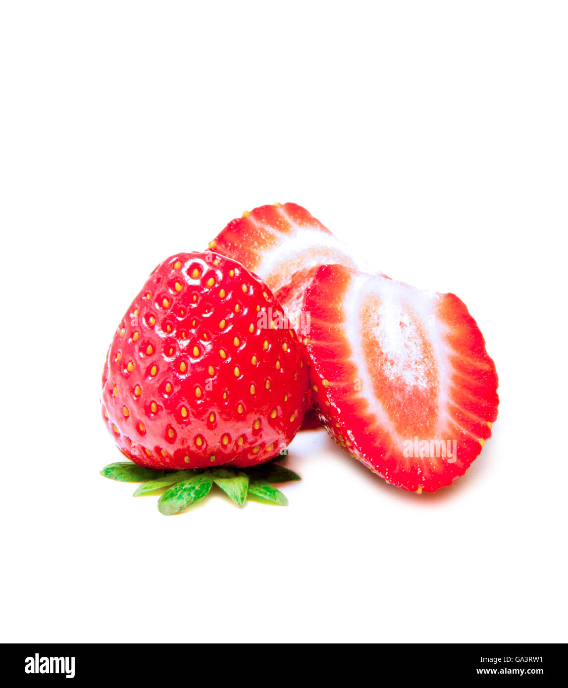 Fresh Red Strawberry Fruit Full and Sliced Isolated on White Stock ...