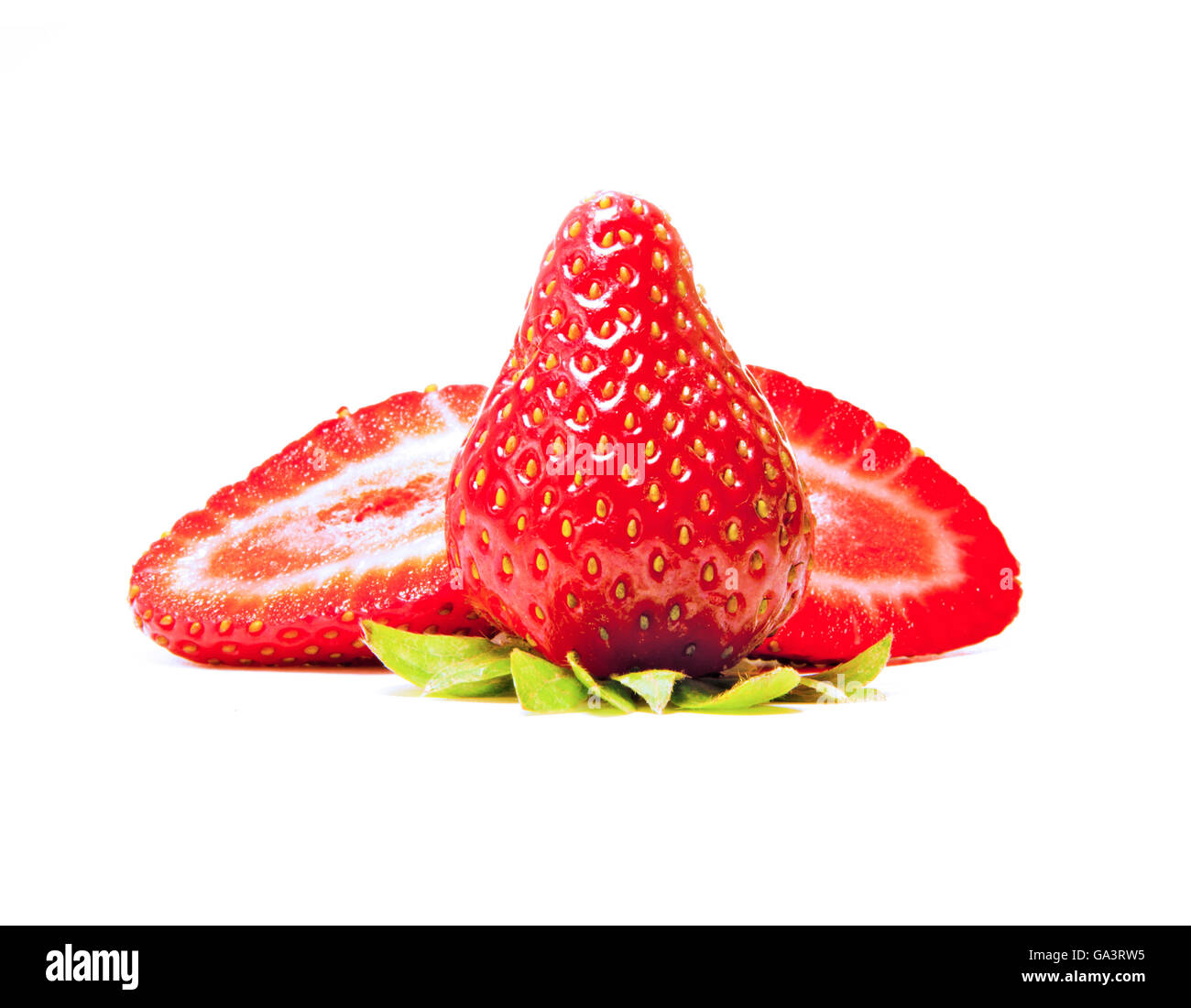 Fresh Red Strawberry Fruit Full and Cut Isolated on White Stock Photo ...