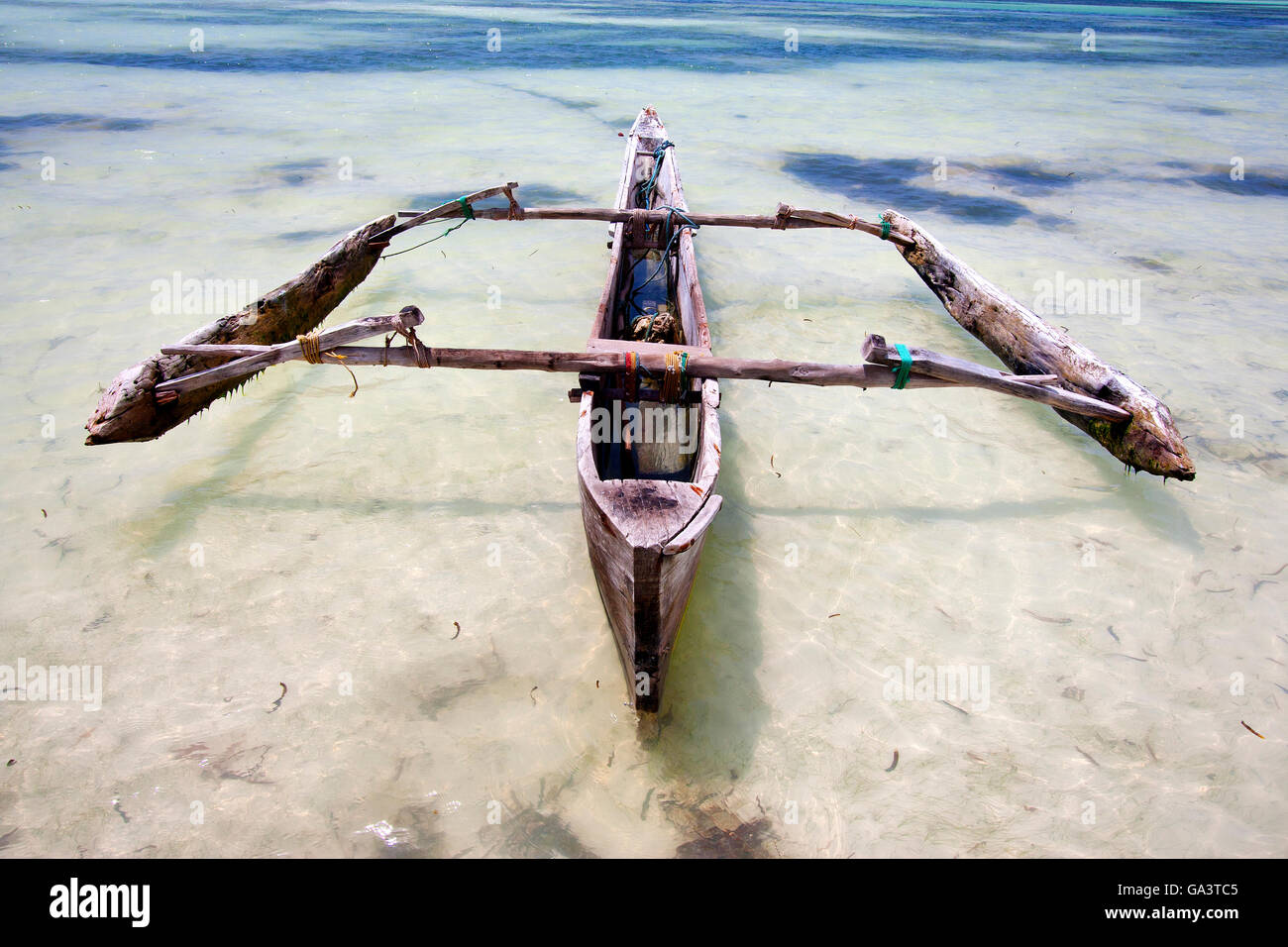 in the blue lagoon relax of zanzibar africa coastline boat pirague ...