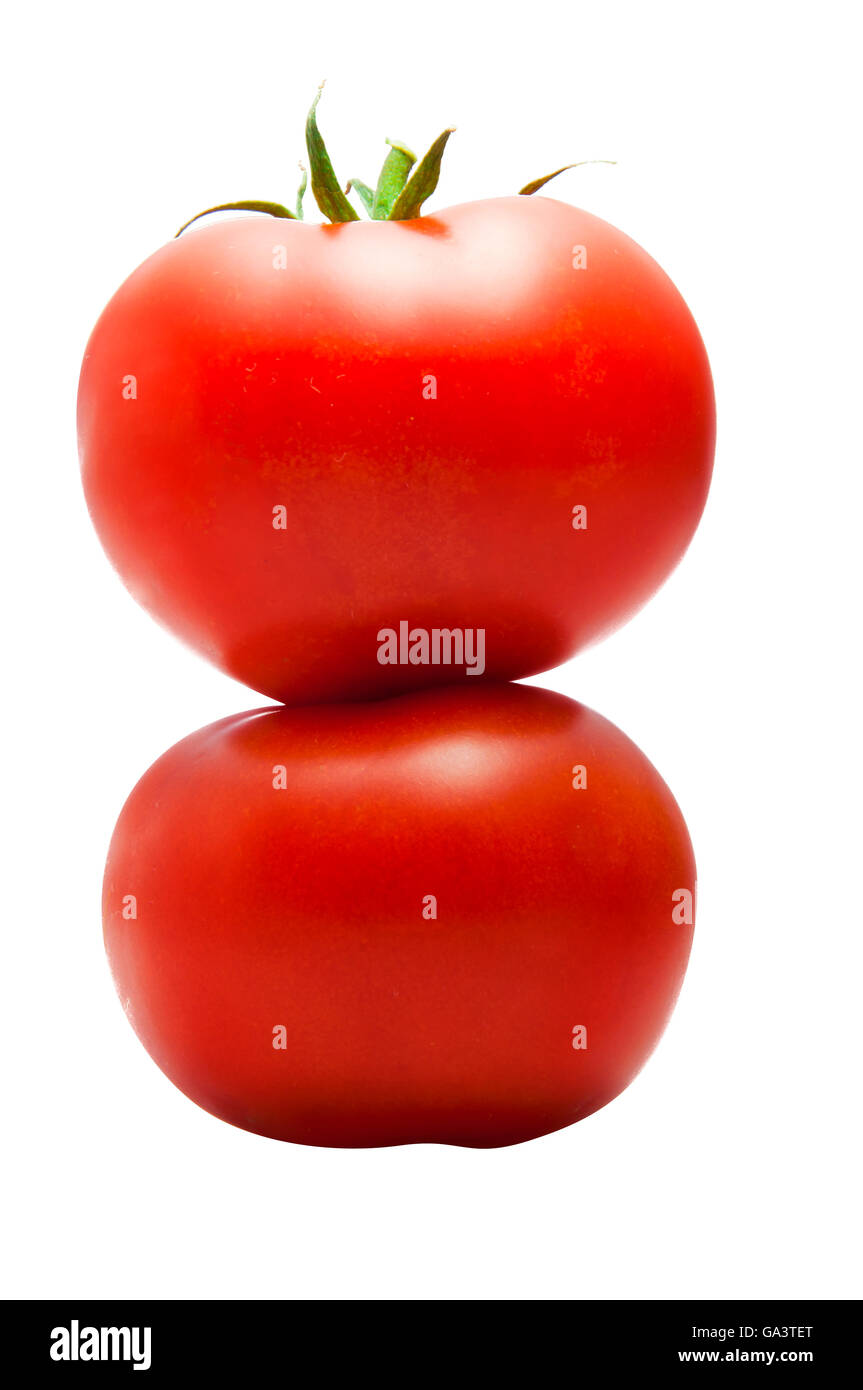 Two Fresh Red Tomato Fruits Isolated on White Background Stock Photo ...