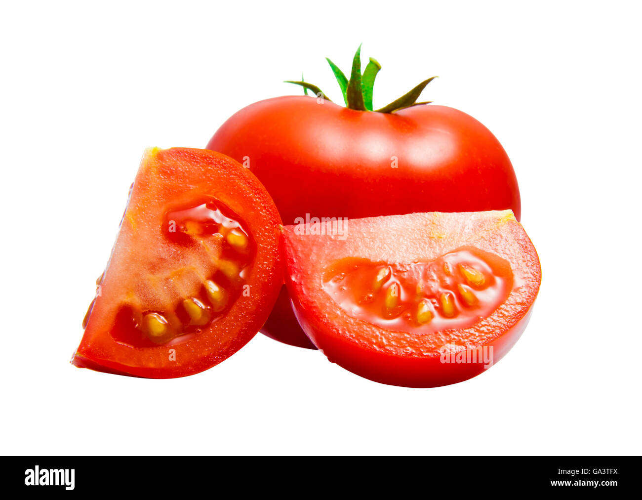 Fresh Red Tomato Full and Cut Isolated on White Background Stock Photo ...
