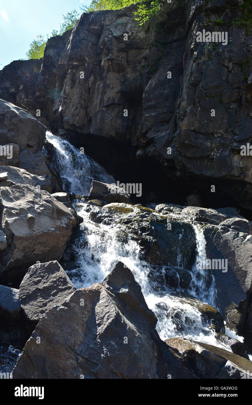 Waterfall on the Putorana plateau. Siberian mountain landscape with ...