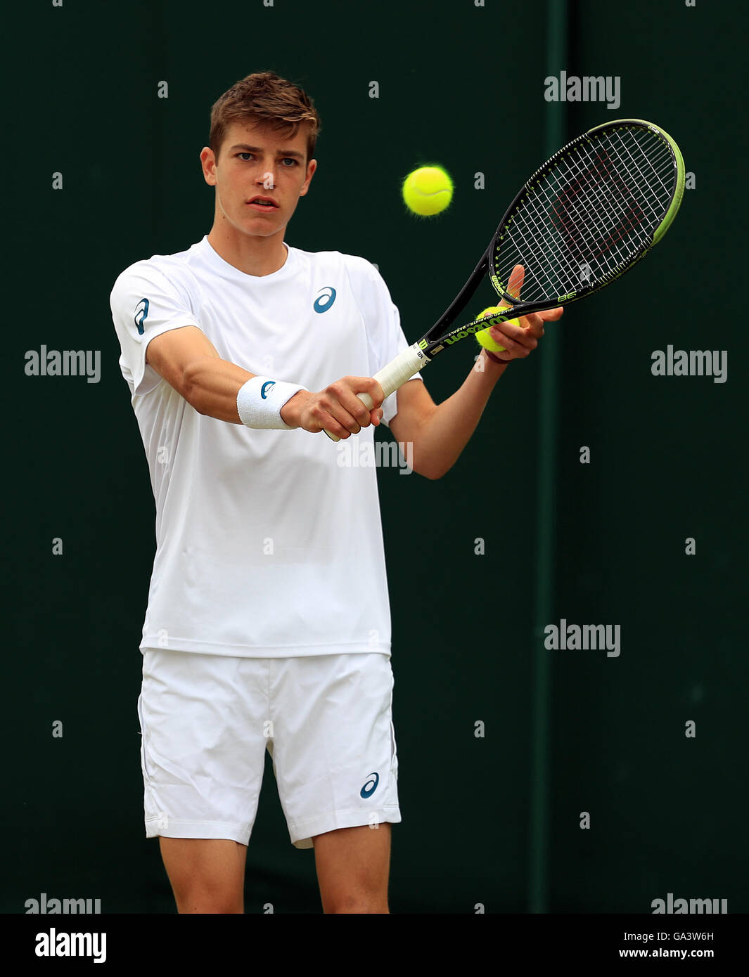 Alastair Gray in action in the Boys' singles on day Seven of the ...