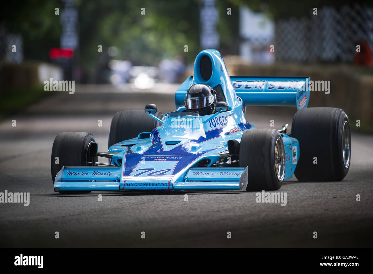 A Jorgensen Eagle drives up the hill at the Goodwood Festival of Speed ...