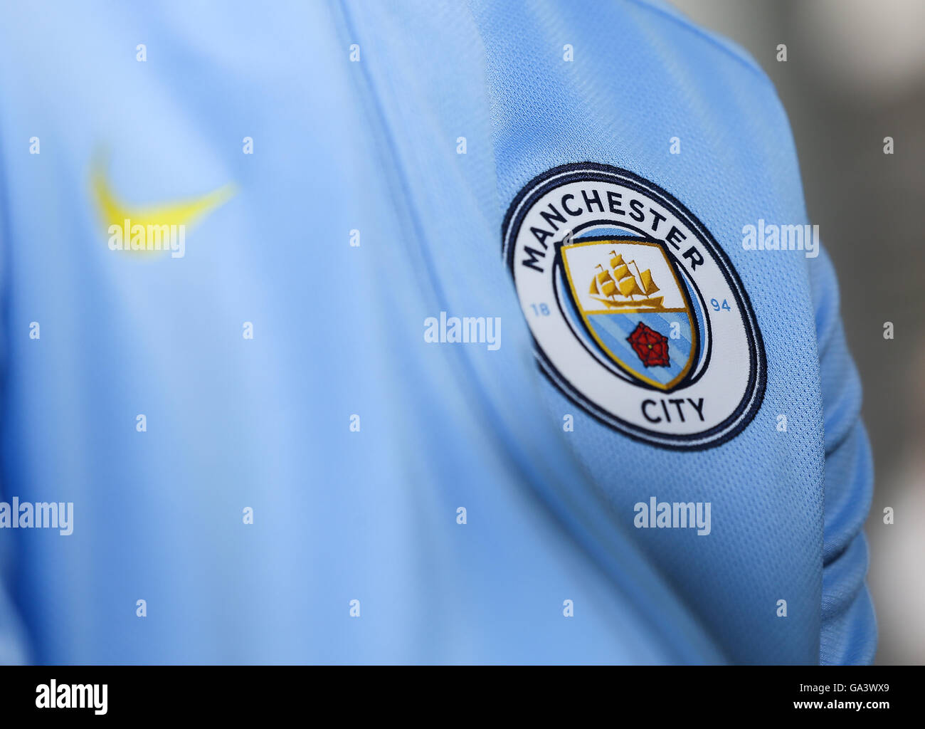 A general view of the new Manchester City badge at the Etihad Stadium ...