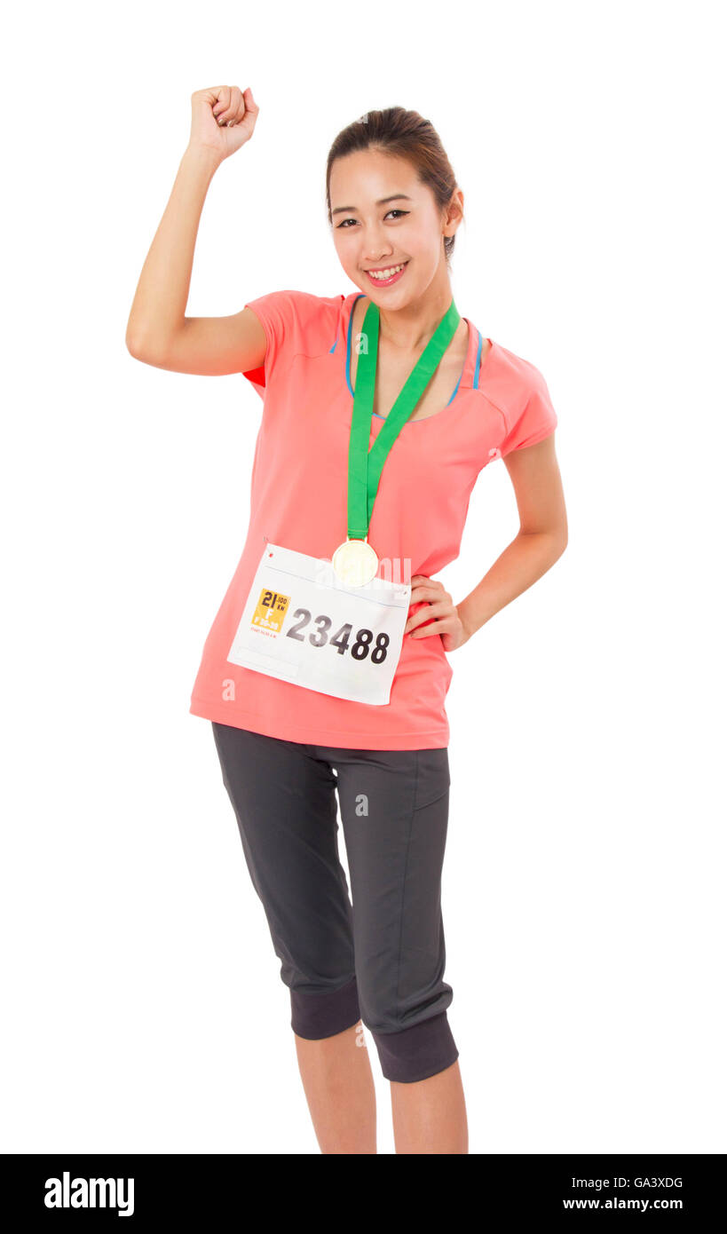Female runner with medal hi-res stock photography and images - Alamy
