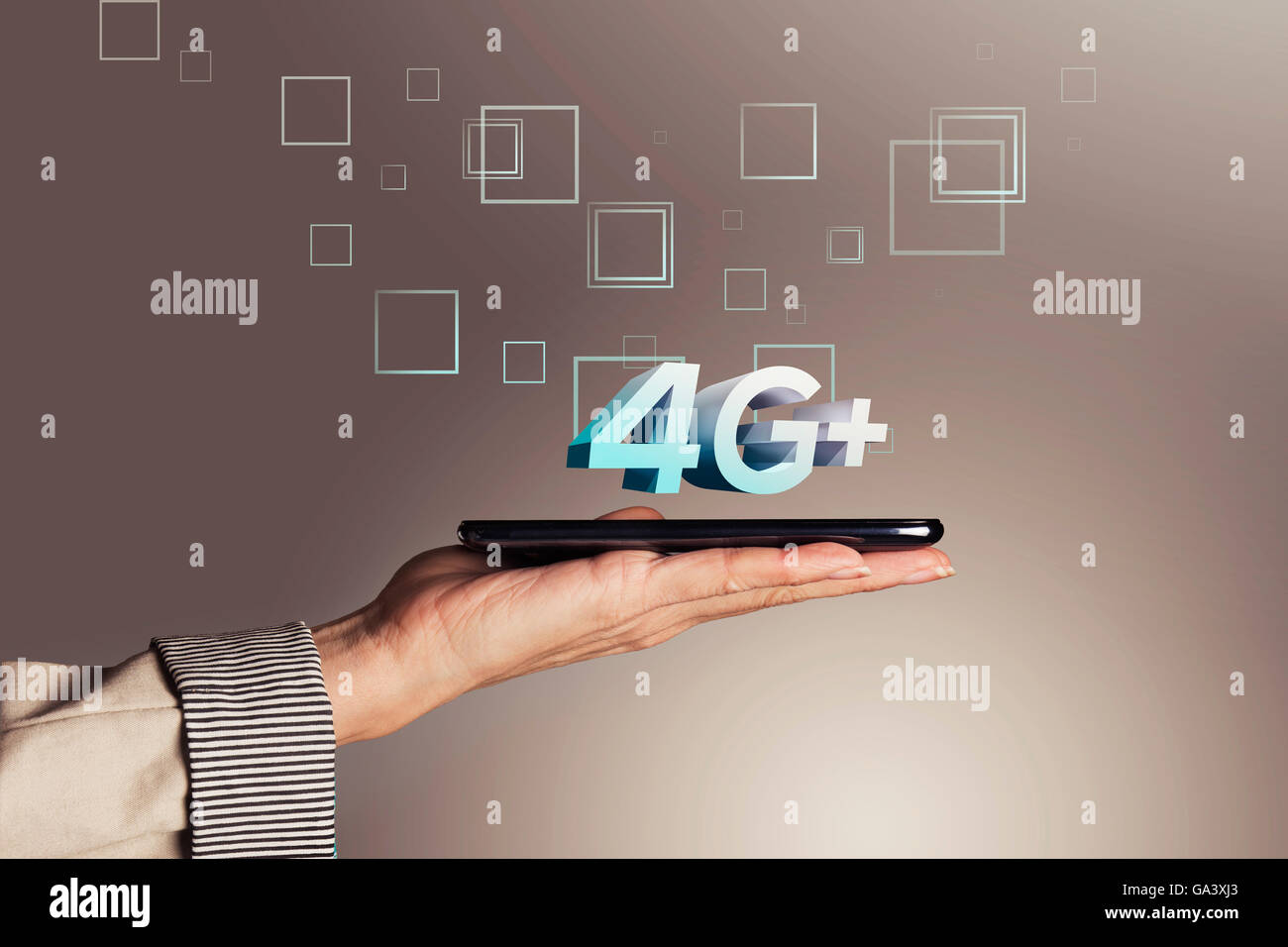 4G, business woman showing mobile screen with 4G Connection Stock Photo ...