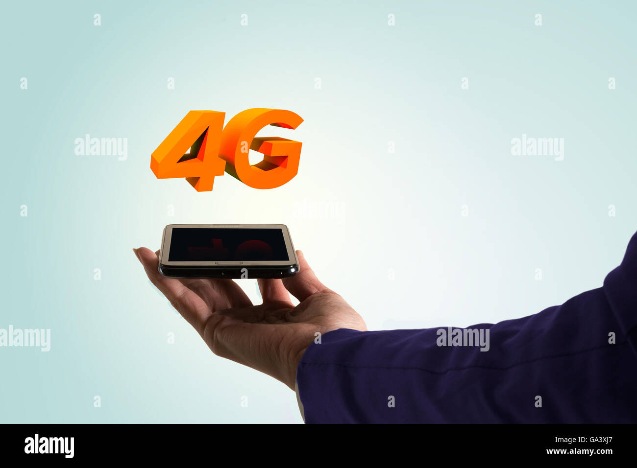4G, business woman showing mobile screen with 4G Connection Stock Photo ...