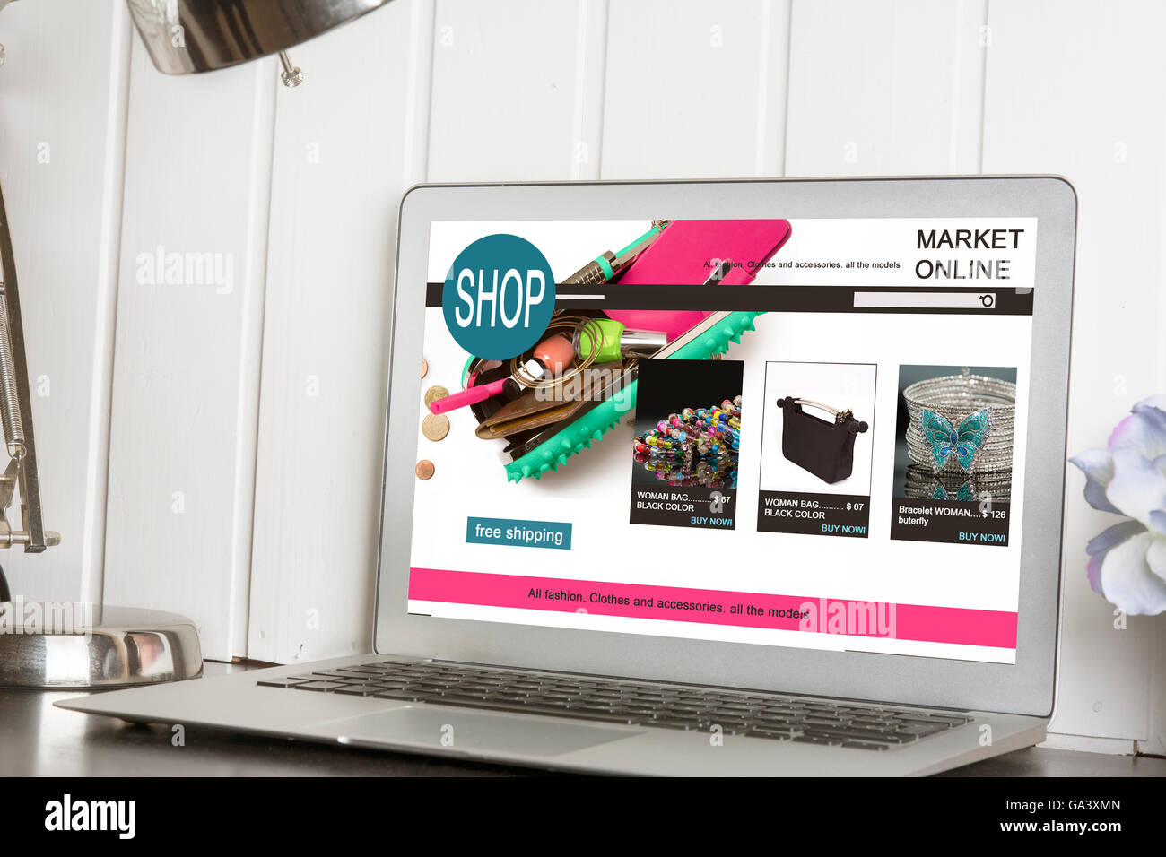 online shopping computer, on the desktop Stock Photo - Alamy