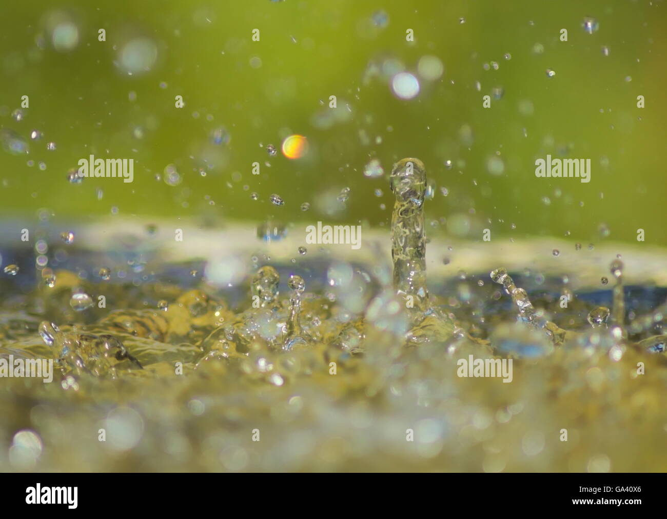 Heavy rain splashes into water creating rebounding water droplets Stock ...
