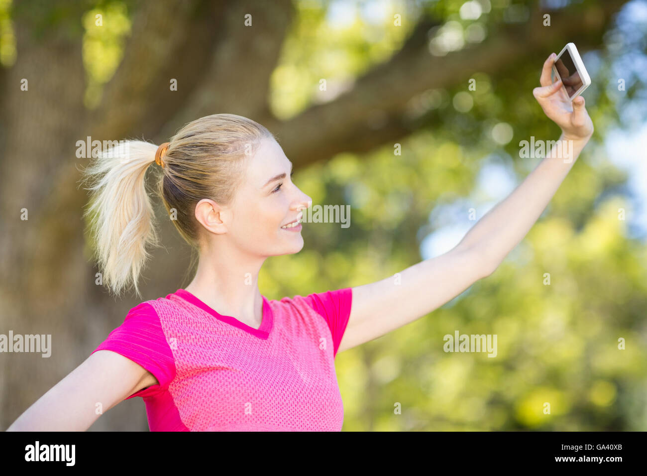 Woman taking selfie with the mobile phone Stock Photo - Alamy