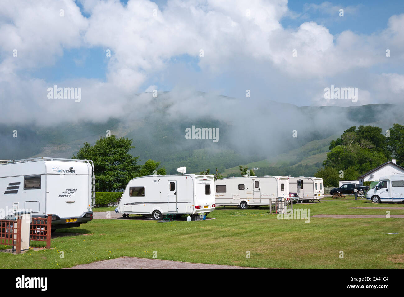 Caravans and campervans at Invercoe campsite, Invercoe,Glencoe,Argyll ...