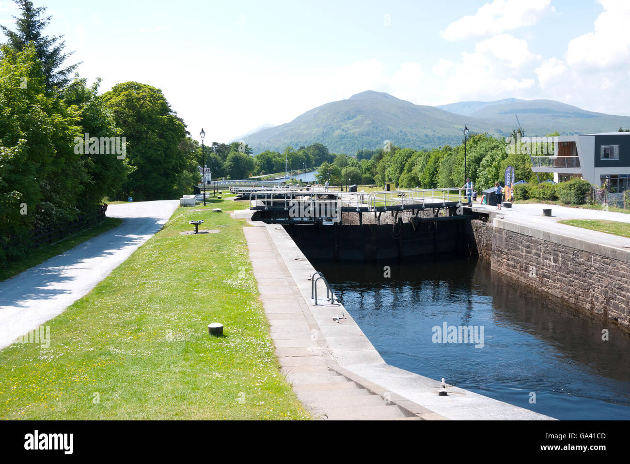 Top Lock gates on Neptunes Staircase Caladonian Canal, Banavie, near ...
