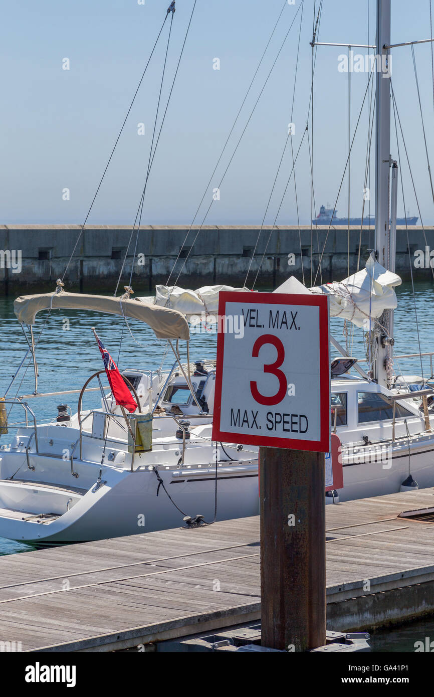 yachts in coast marine around sign of speed limit in summer day Stock ...