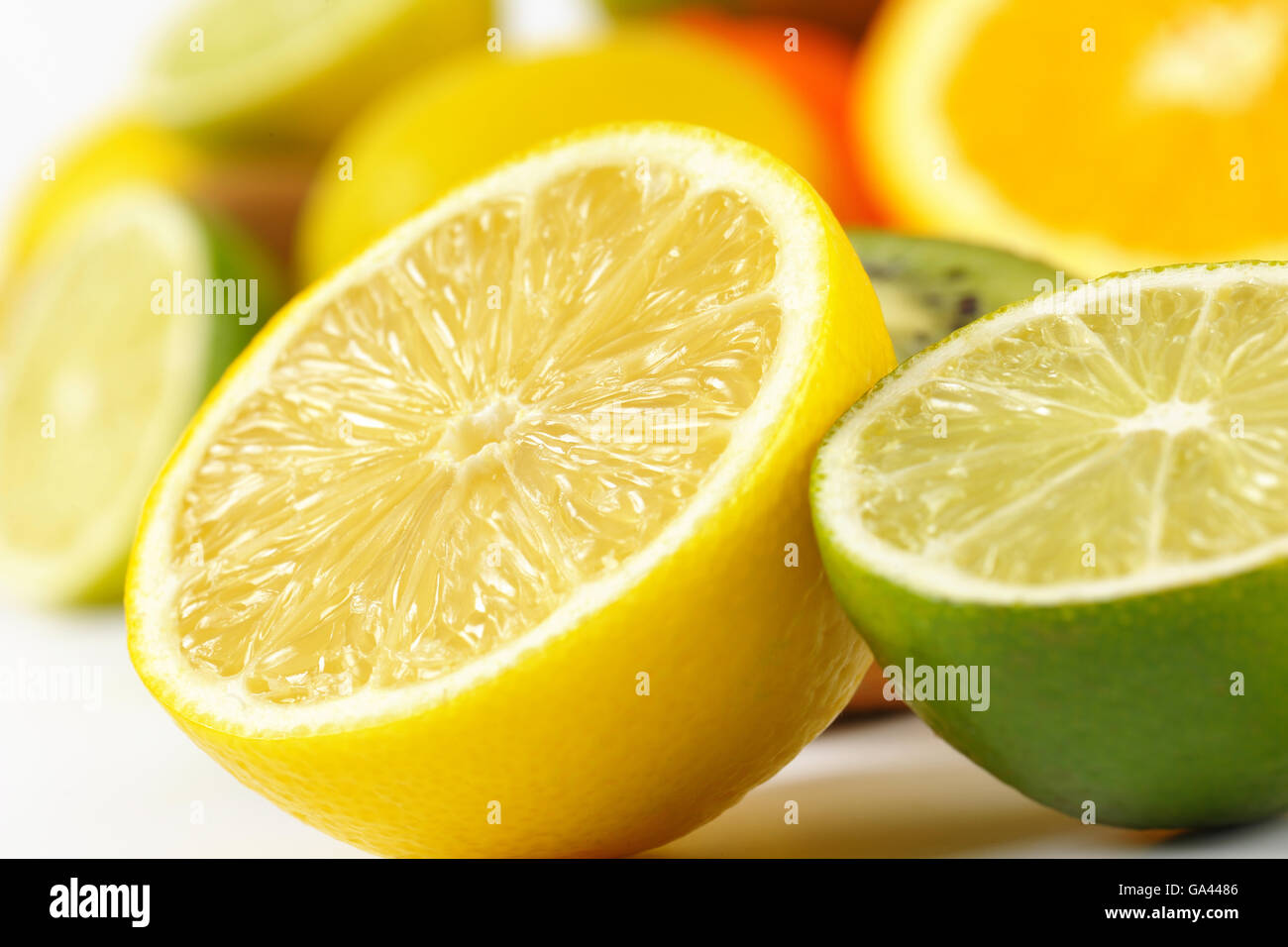 detail of halved lemon and lime Stock Photo - Alamy