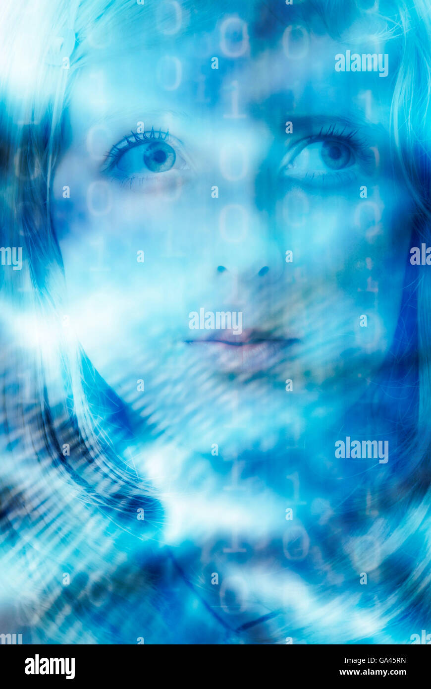 face of a teenager girl with technology background Stock Photo - Alamy