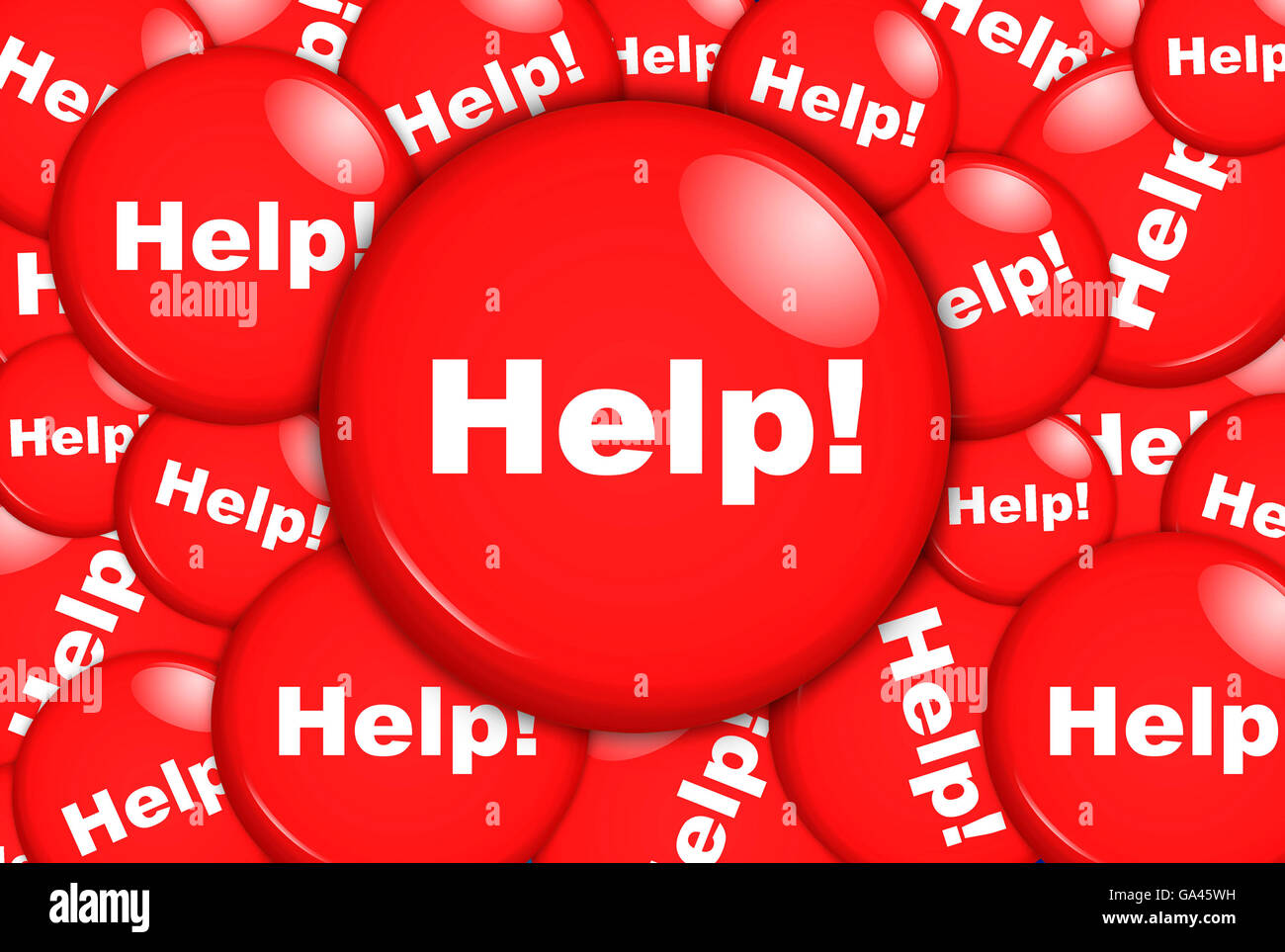background of red buttons with help text Stock Photo - Alamy