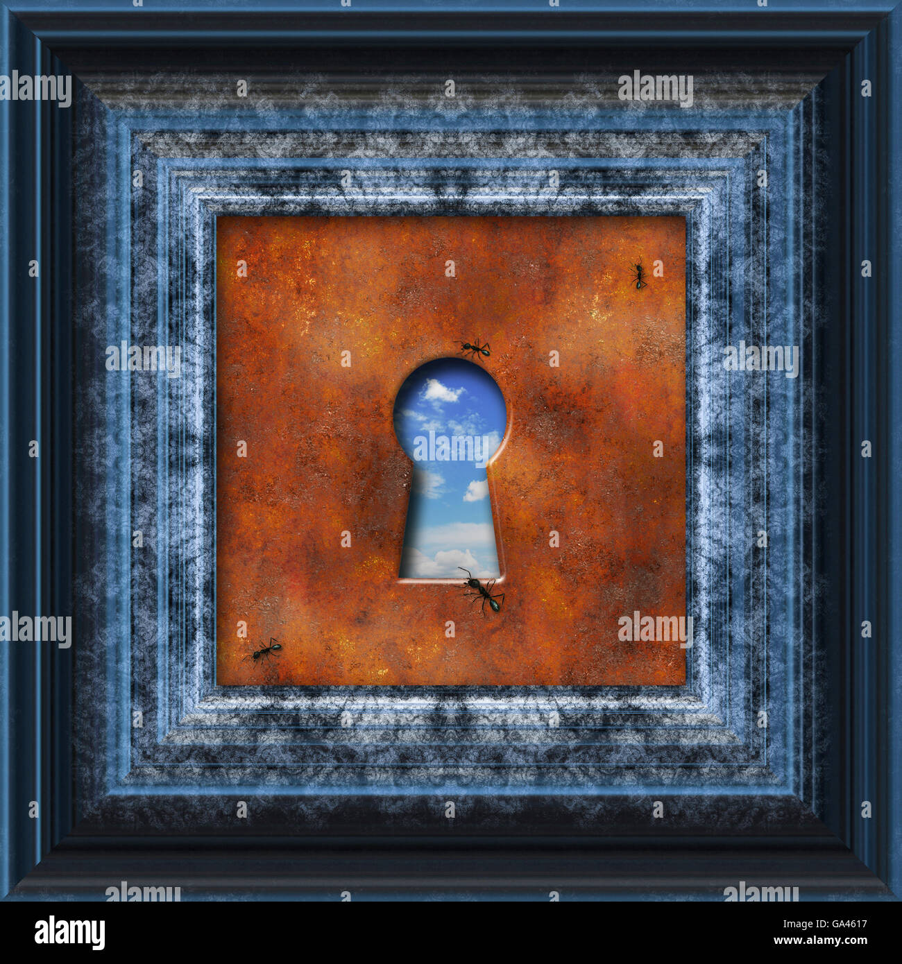keyhole inside a picture frame, with ants moving around it Stock Photo ...