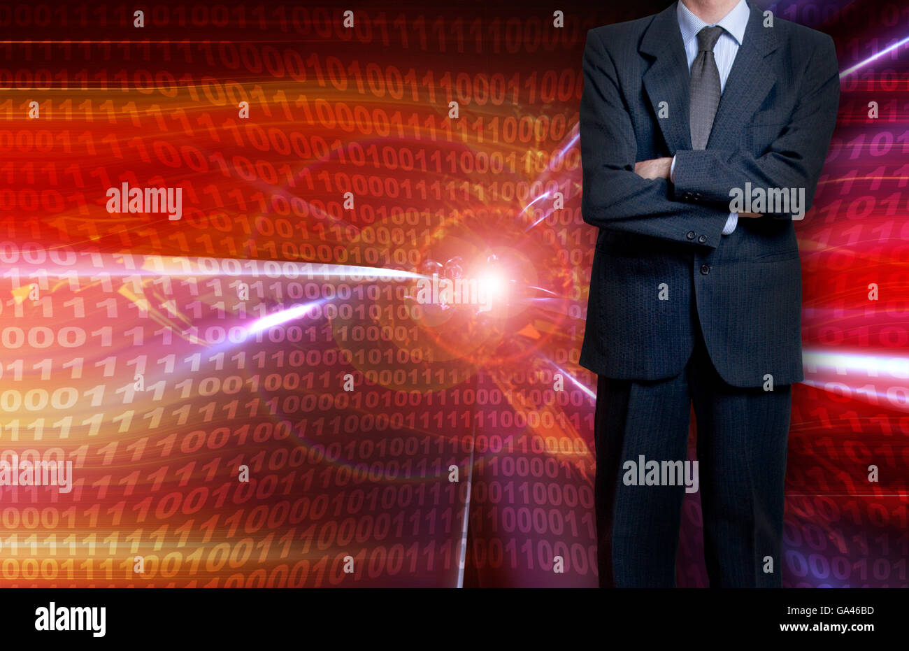 businessman standing against a technology background Stock Photo - Alamy