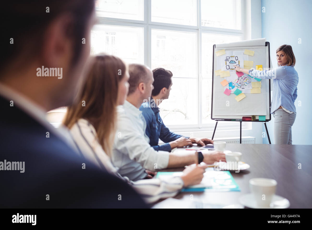 Businesswoman giving presentation in meeting room Stock Photo - Alamy