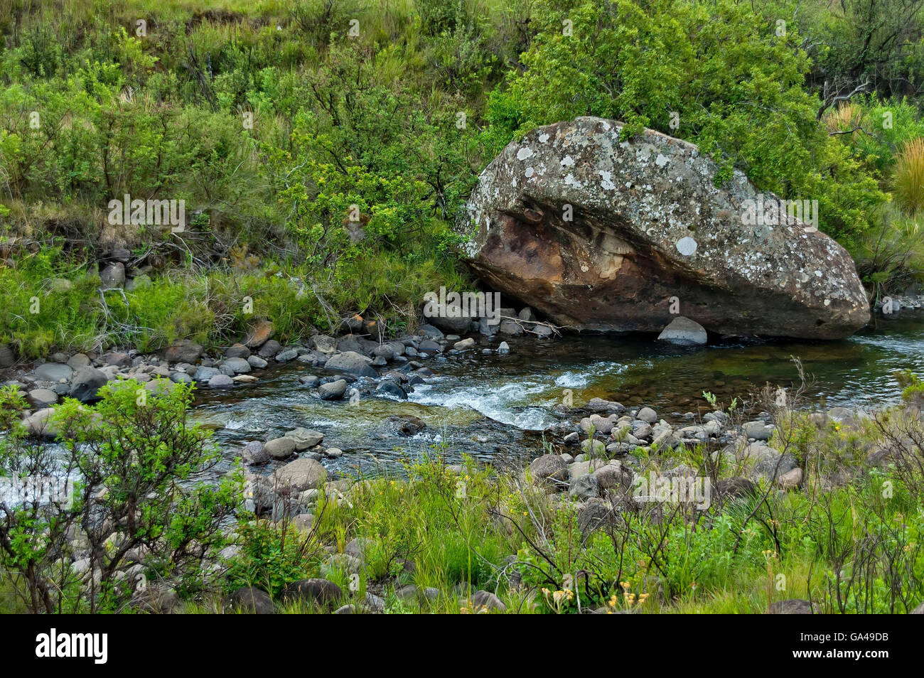 River and rocks in Giants Castle KwaZulu-Natal nature reserve ...