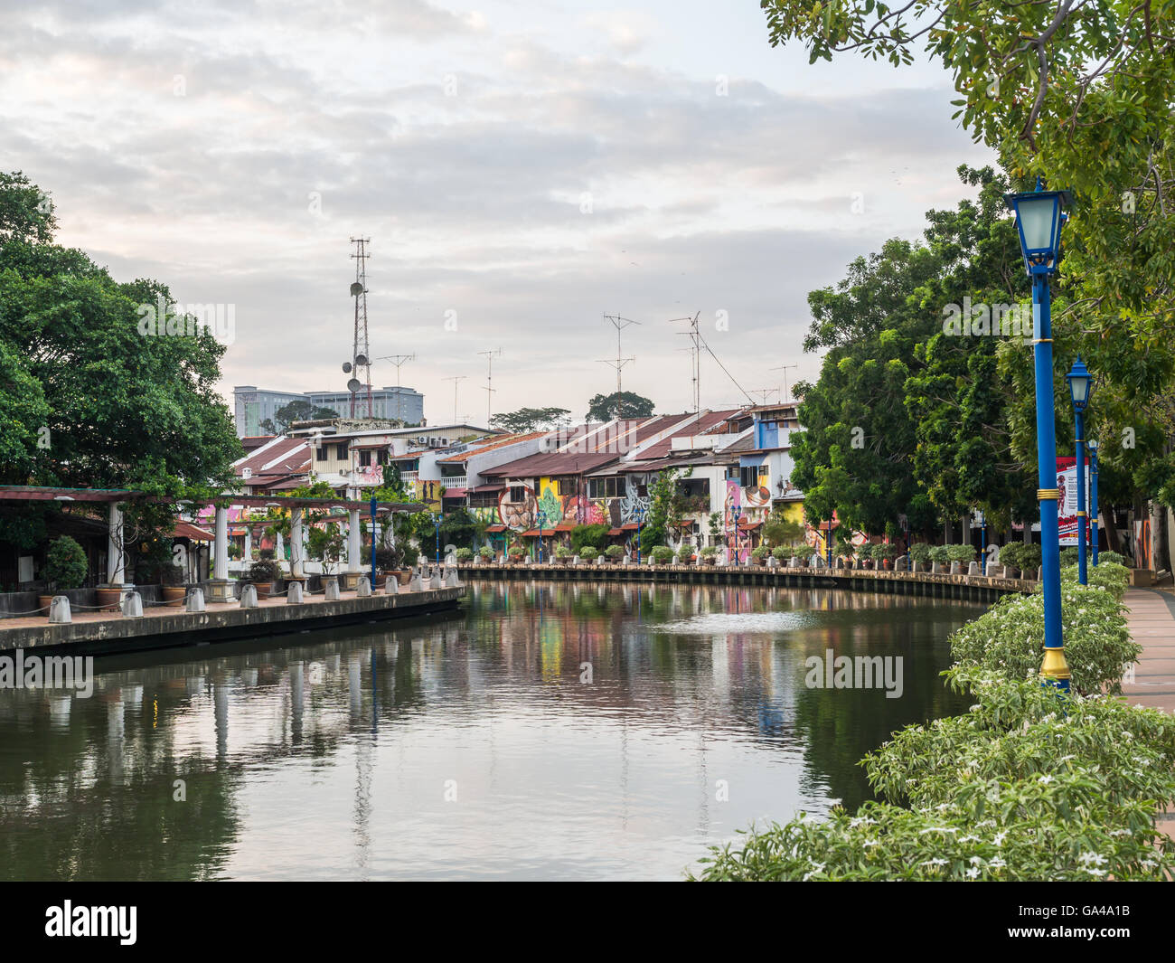 MALACCA, MALAYSIA - February 29: Early morning along the riverside on ...