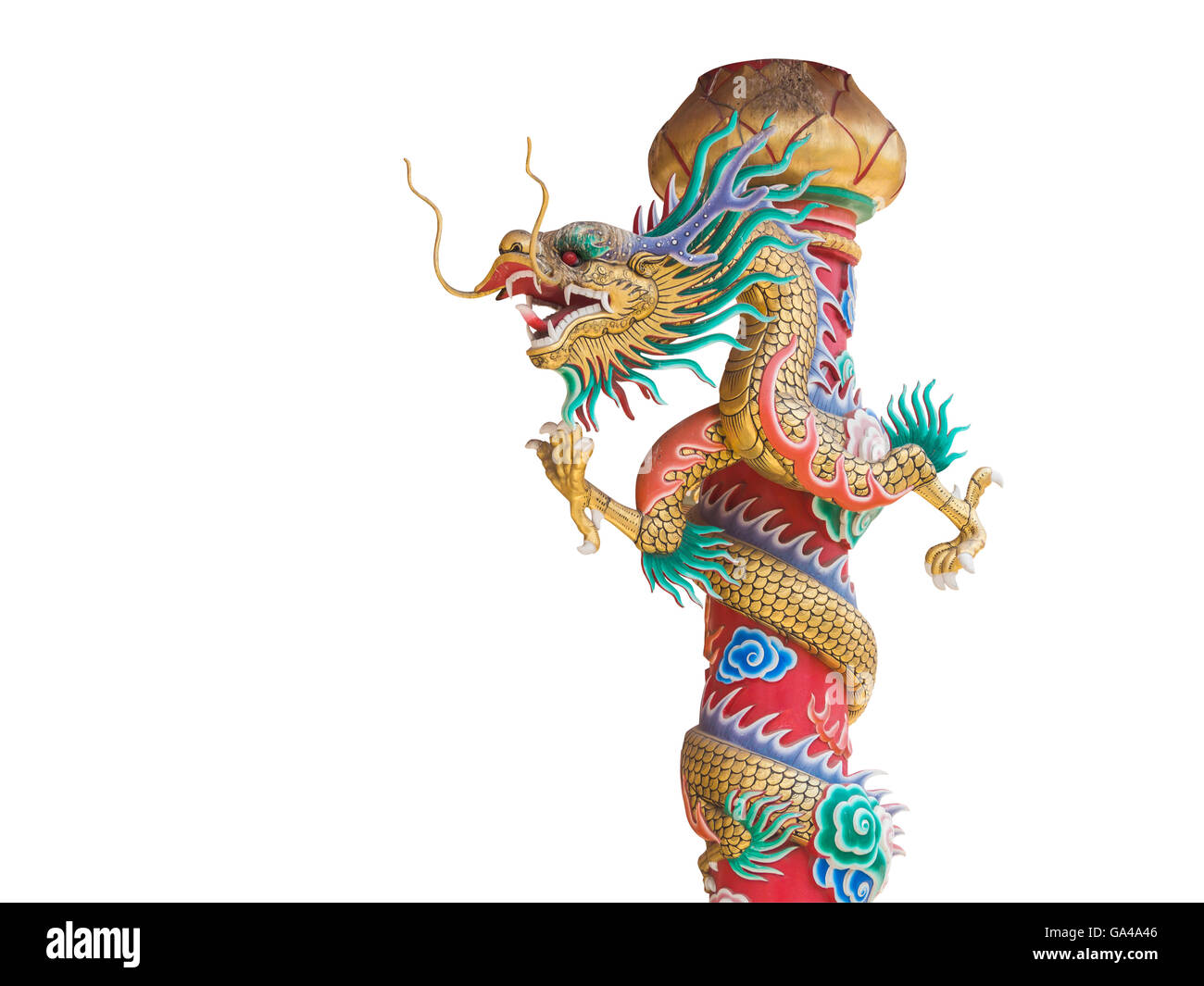 Chinese dragon statue on the pole isolated on white background with ...