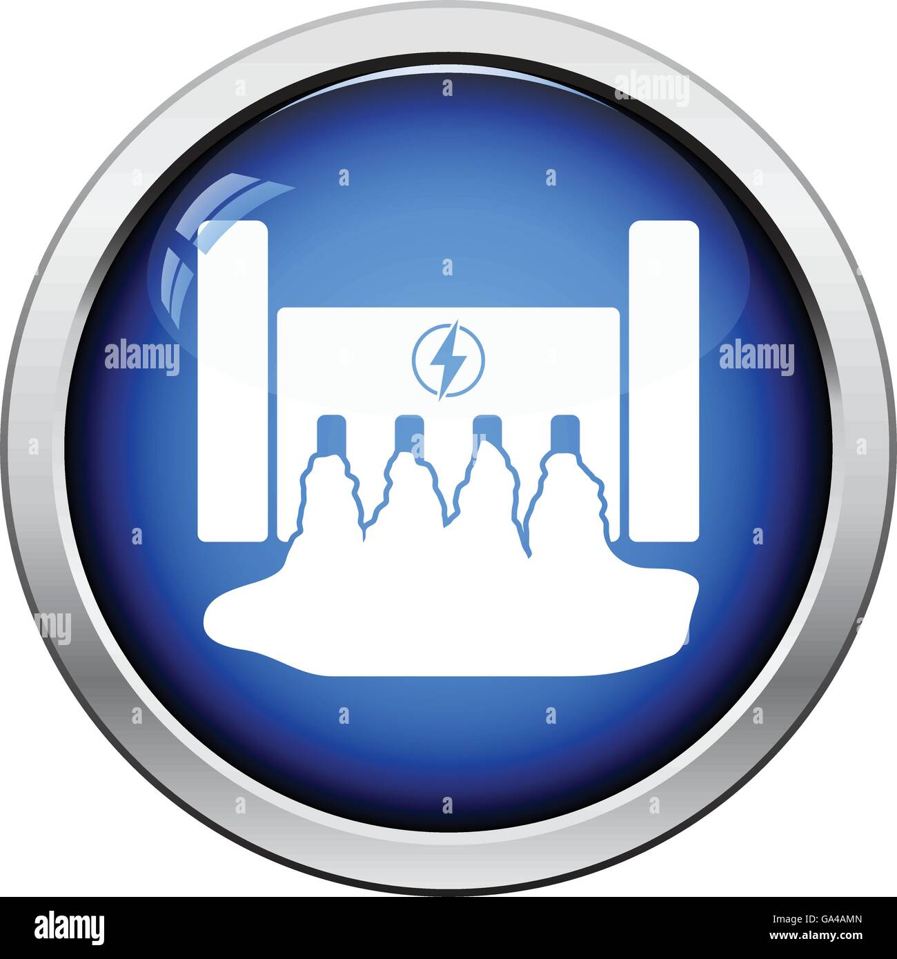 Hydro power station icon. Glossy button design. Vector illustration ... Hydro power station icon. Glossy button design. Vector illustration ...