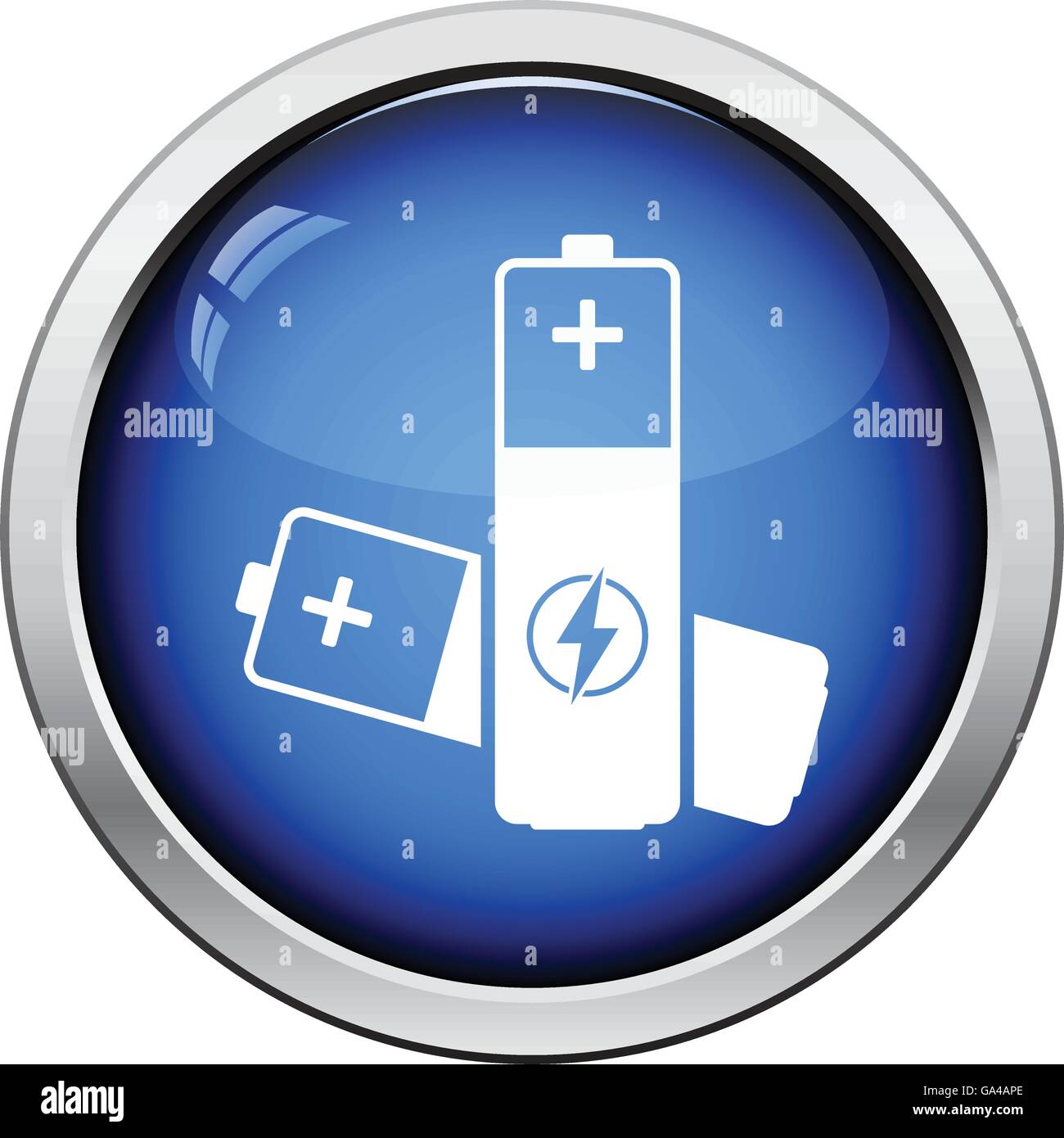 Electric battery icon. Glossy button design. Vector illustration Stock ...