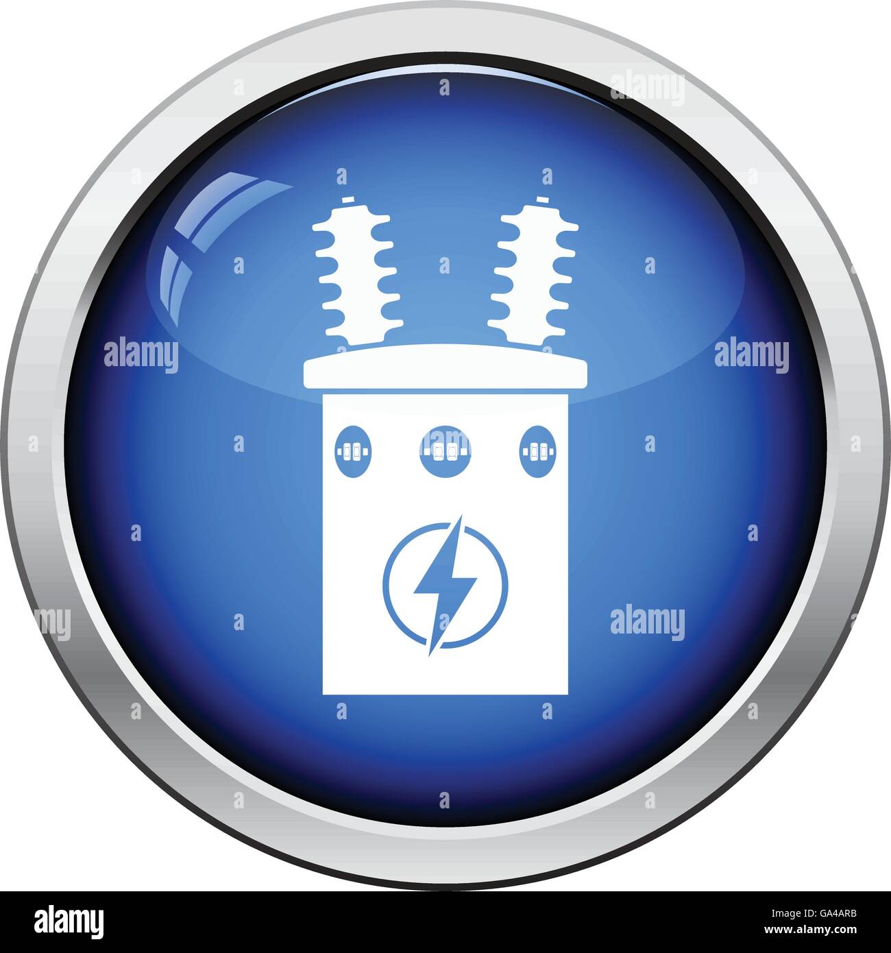 Electric transformer icon. Glossy button design. Vector illustration ...