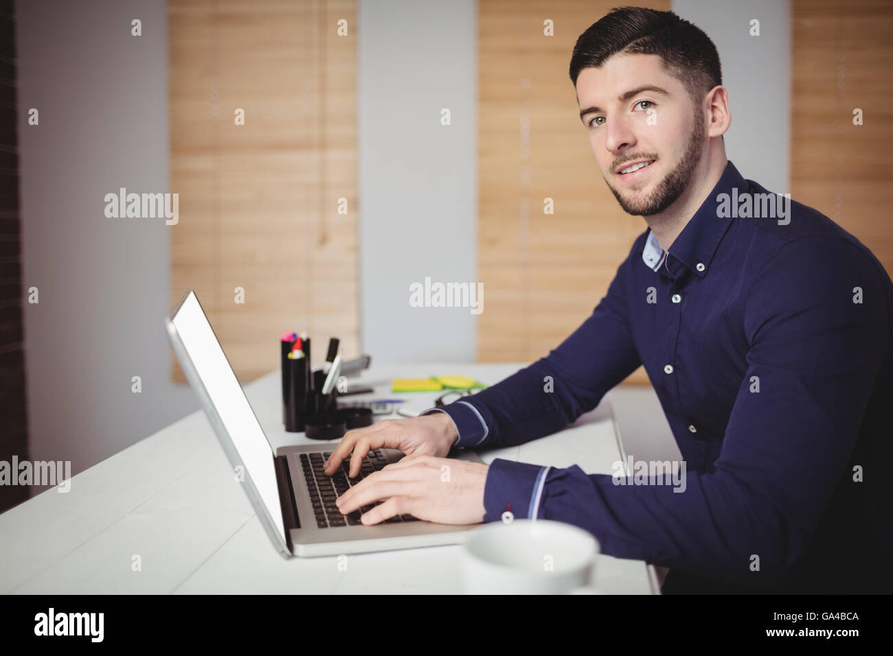 Portrait of man using laptop in office Stock Photo - Alamy