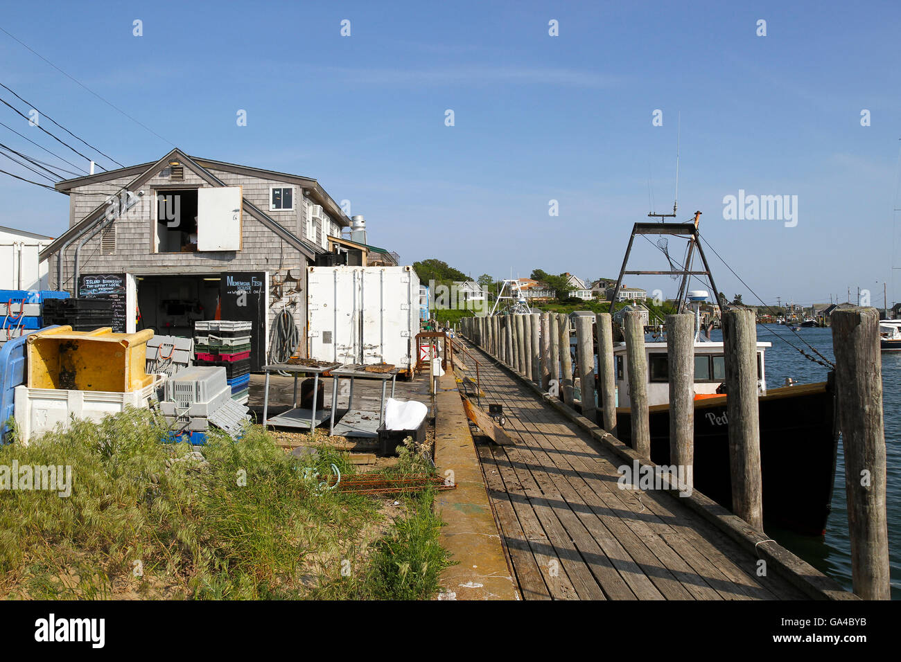 Along the water in the fishing village of Menemsha, Martha's Vineyard ...