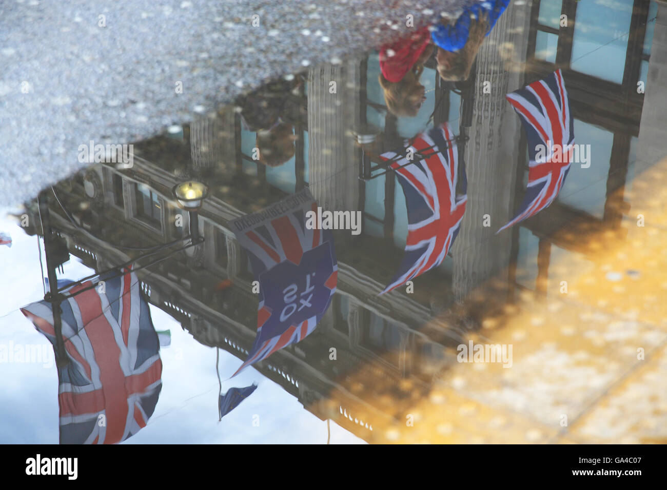 Union Jack flags, and Selfridges department store, on Oxford Street ...