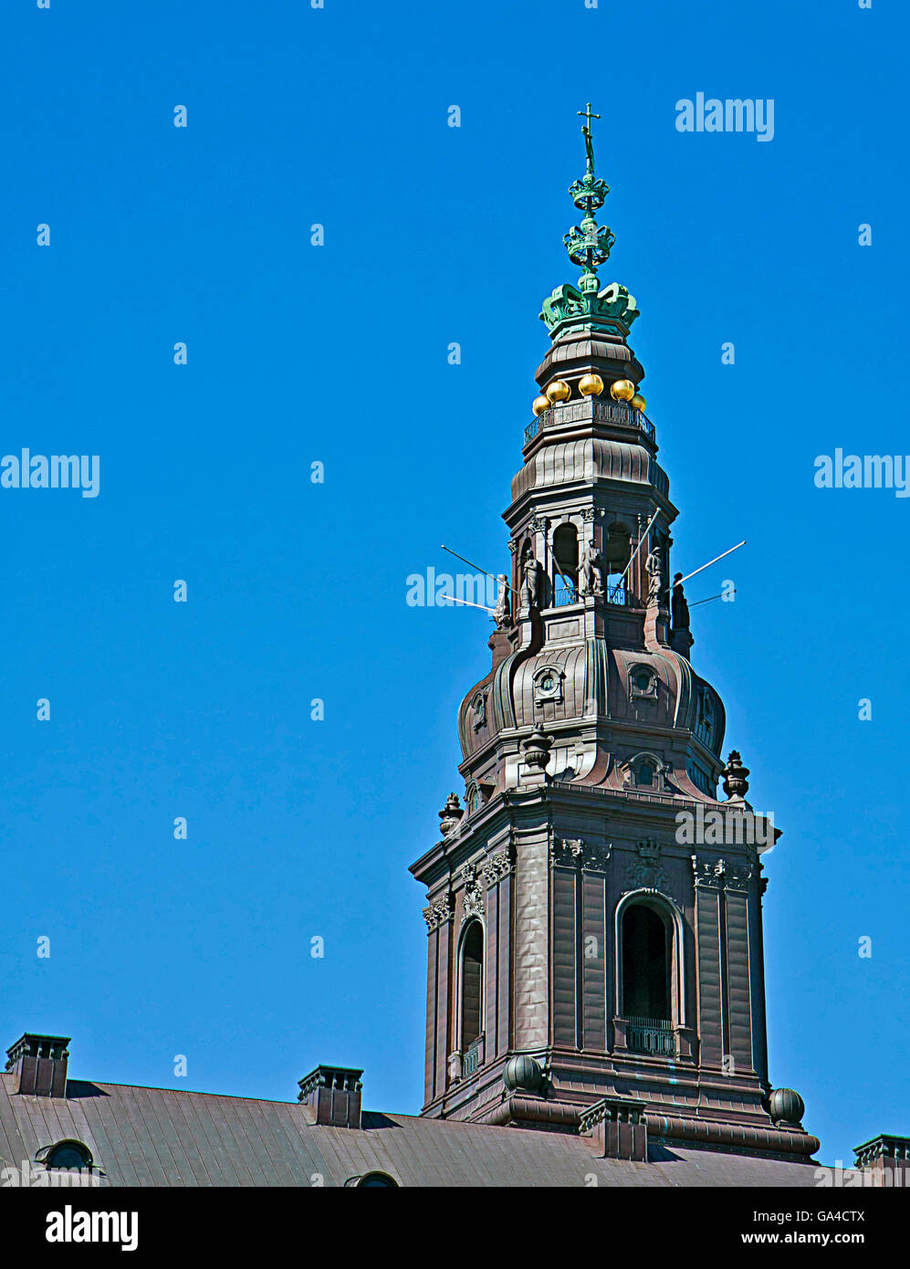 The baroque tower of Christiansborg Palace, house of the danish ...